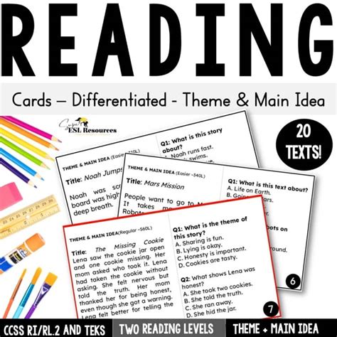 Theme And Main Idea Task Cards Differentiated Reading Comprehension