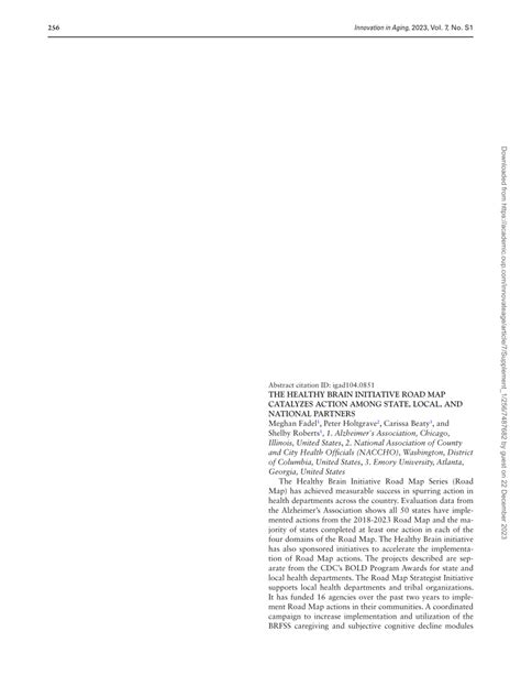 Pdf The Healthy Brain Initiative Road Map Catalyzes Action Among