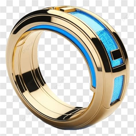 Futuristic Golden Ring With Blue Lights 3d Render Futuristic Golden