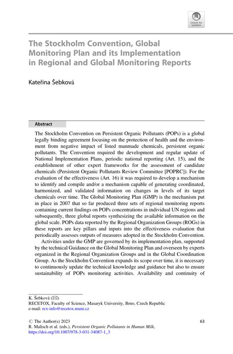 Pdf The Stockholm Convention Global Monitoring Plan And Its Implementation In Regional And