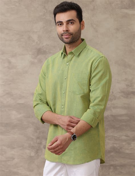 Men Linen Cotton Shirt Yellowish Green Lf9