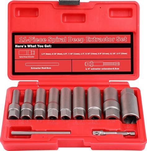 Uyecove 11 Pcs Spiral Deep Bolt Extractor Set Stripped Bolt Remover