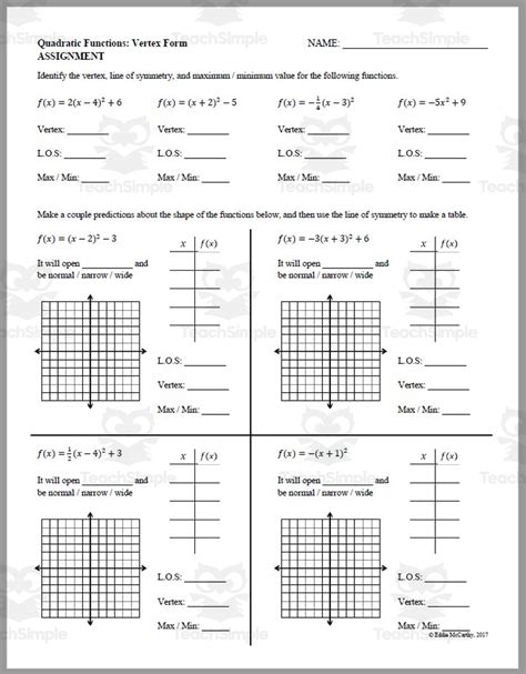 Quadratic Function Vertex Form Worksheet Pdf Quadratic Functions
