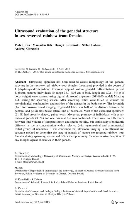 Pdf Ultrasound Evaluation Of The Gonadal Structure In Sex Reversed