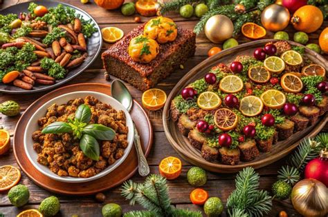 Festive Vegan Christmas Feast Featuring Colorful Dishes And Fresh