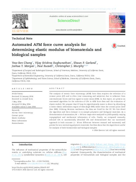 Pdf Automated Afm Force Curve Analysis For Determining Elastic Modulus Of Biomaterials And