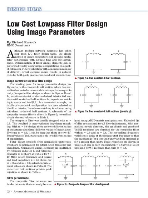 Low Cost Lowpass Filter Design Using Image Parameters Datassette