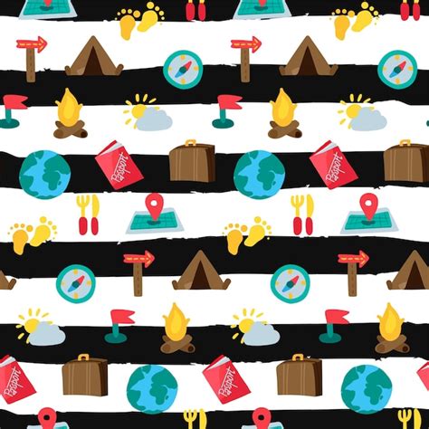 Premium Vector Cartoon Travelling And Camping Seamless Pattern