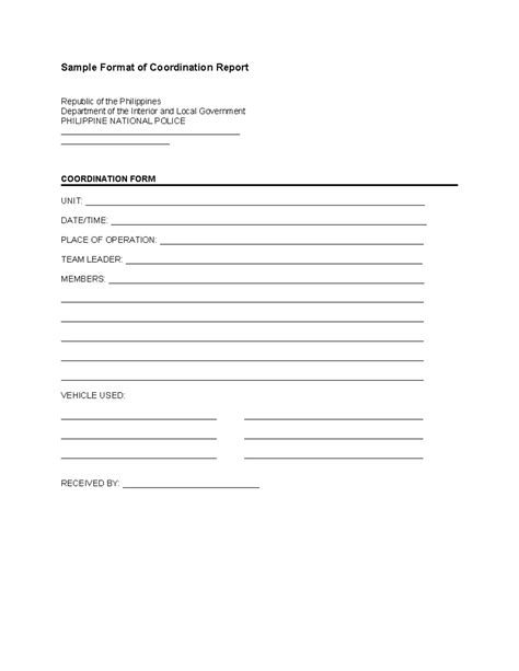 Sample Format Of Coordination Report Sample Format Of Coordination Report Republic Of The