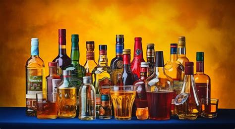 Alcoholic Drinks On The Table Alcoholic Drinks On Abstract Background