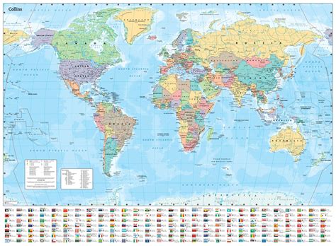 Collins World Wall Laminated Map Laminated Map With Flags Perfect For