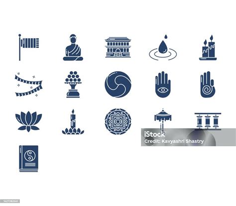 Buddhism Religion Symbol Icon Set Stock Illustration Download Image