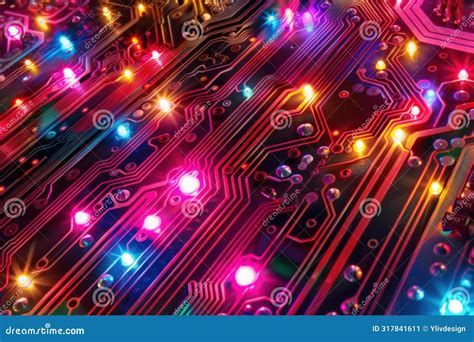 Colorful Circuit Board Background With Glowing Lights Stock Illustration Illustration Of Neon