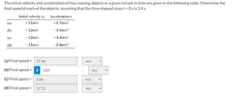 solved the initial velocity and acceleration of four moving