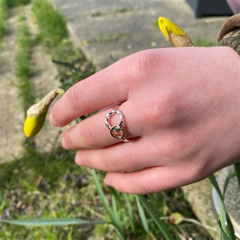 Twin Rope Ring Sterling Silver Textured Ring Interlocks With An 18ct