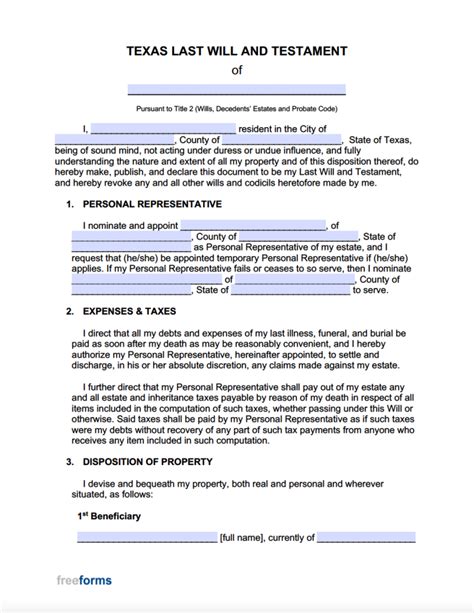 Free Texas Last Will And Testament Template Pdf Word