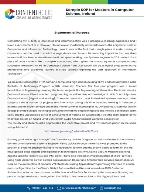 Sample Sop For Masters In Computer Science Ireland Pdf