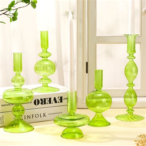 Nuogo 5 Pieces Glass Candlestick Holders Colored Glass