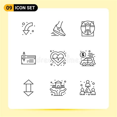9 Universal Outline Signs Symbols Of Banking Account Runner Check Medical Stock Vector