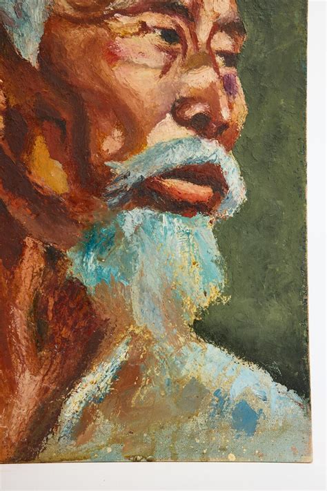 Vintage Oil Portrait On Canvas Board ~ Elder Bearded Man In White Shirt
