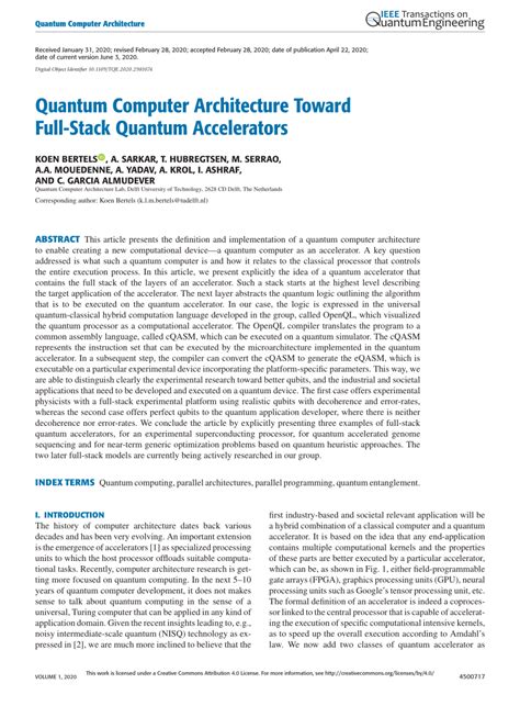 Pdf Quantum Computer Architecture Toward Full Stack Quantum Accelerators