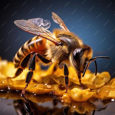 Premium Ai Image Honey Bee On A Honey Comb Macro
