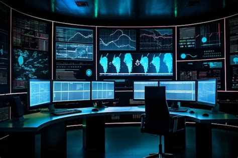Premium Photo Futuristic Data Monitoring Or Analytics Room Modern Digital Technology Office
