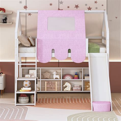 Harper Orchard Loft Bed With Slide Storage Bookcase And Stairs