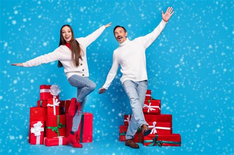 Full Length Body Size View Of Nice Funky Cheerful Couple Dancing Having