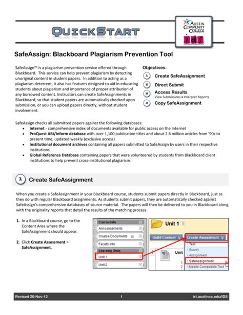Safeassign Blackboard Plagiarism Prevention Tool