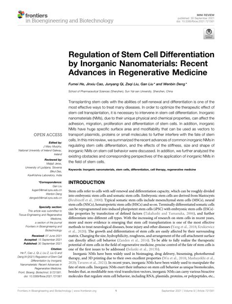 Pdf Regulation Of Stem Cell Differentiation By Inorganic