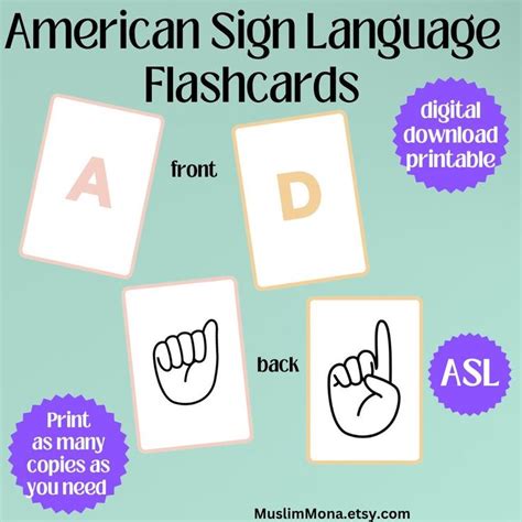 Asl Alphabet Flashcards Modern Colors Double Sided Printable Pdf