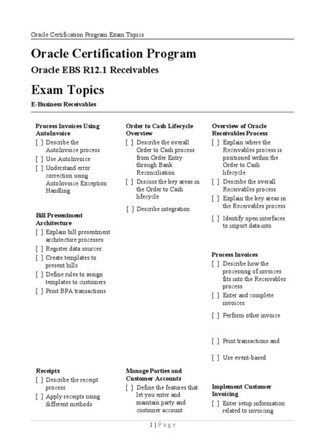Oracle Ebs R12 1 Receivables Certification Pdf Receipt Invoice