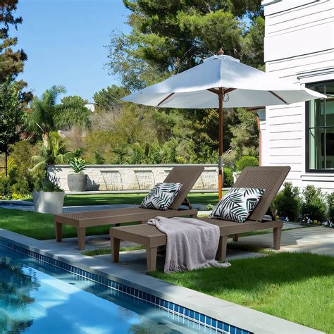 Devoko Set Of 2 Outdoor Patio Chaise Lounge Chairs Rattan Style Multi