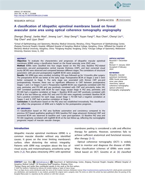 Pdf A Classification Of Idiopathic Epiretinal Membrane Based On