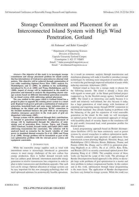 Pdf Storage Commitment And Placement For An Interconnected Island System With High Wind