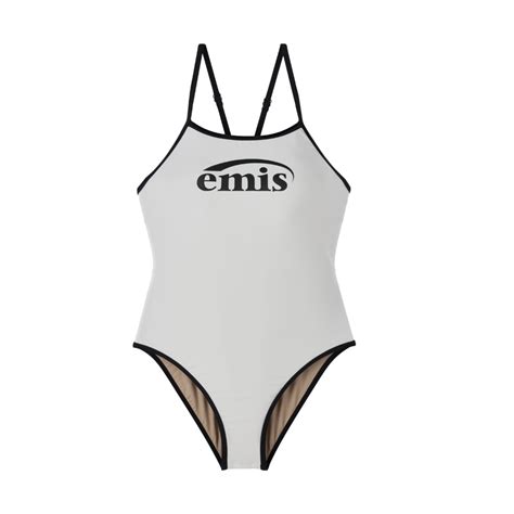 韓國 Emis Logo V Back Strap Swimsuit 韓製 後v繫帶連身泳裝 白色white S 誠品線上