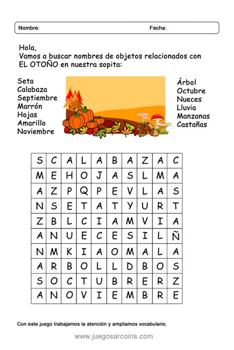 Juegos Arcoiris Actividades Sopa De Letras De Otoño Juegos