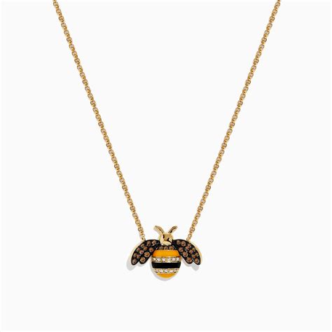 Novelty 14k Yellow Gold Espresso And White Diamond Bee Necklace