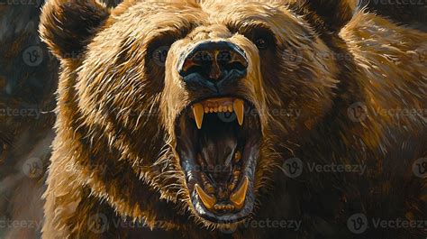 Powerful Grizzly Bear Roaring Close Up Wildlife Portrait Aggressive