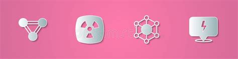 Set Paper Cut Molecule Radioactive And Lightning Bolt Icon Paper Art
