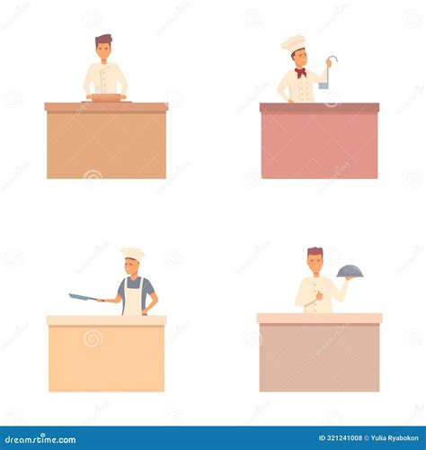 Cooking Concept Icons Set Cartoon Vector Chef Conducting Master Class