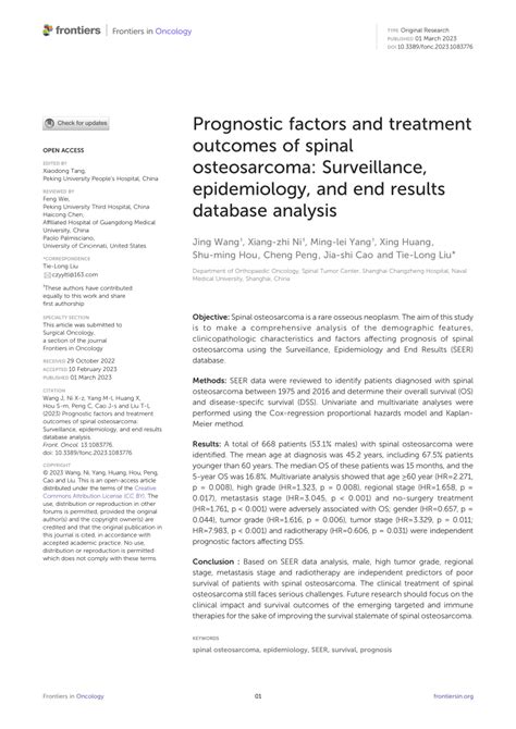 Pdf Prognostic Factors And Treatment Outcomes Of Spinal Osteosarcoma