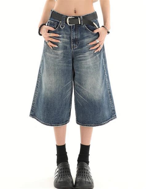 Y2k Baggy Jean Shorts Jorts Y2k Hip Hop Shorts Skater Jeans Grunge