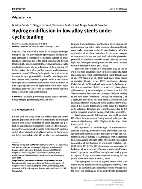 Pdf Hydrogen Diffusion In Low Alloy Steels Under Cyclic Loading
