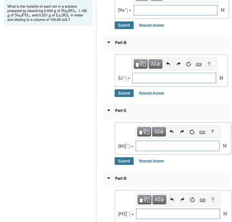 Solved What Is The Molarity Of Each Ion In A Solution