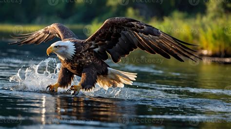 A Bald Eagle Is Hunting Prey In A River With Its Claws 47386630 Stock
