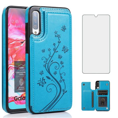 Asuwish Compatible With Samsung Galaxy A70 Wallet Phone Case Tempered