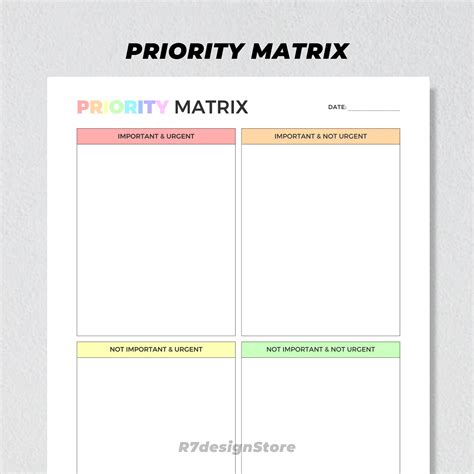 Priority Matrix Printable Decision Matrix Daily Productivity Planner