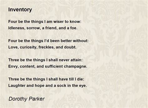 Inventory Inventory Poem By Dorothy Parker Dorothy Parker Poems